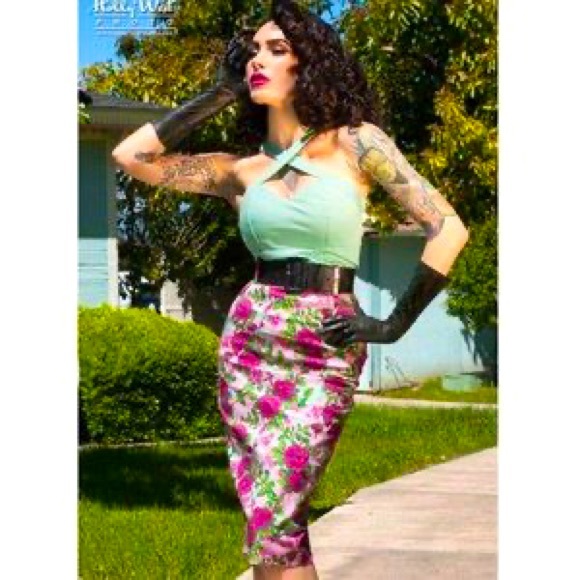 Skirts | Deadly Dames Pencil Skirt In Pink Floral | Poshmark